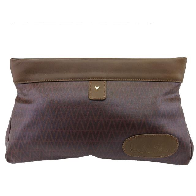 【BIGお買い物ラリー★30%OFFセール中】マリオ・ヴァレンティノ MARIO VALENTINO クラッチバッグVマーク ブラウン ゴールド レディース 中古