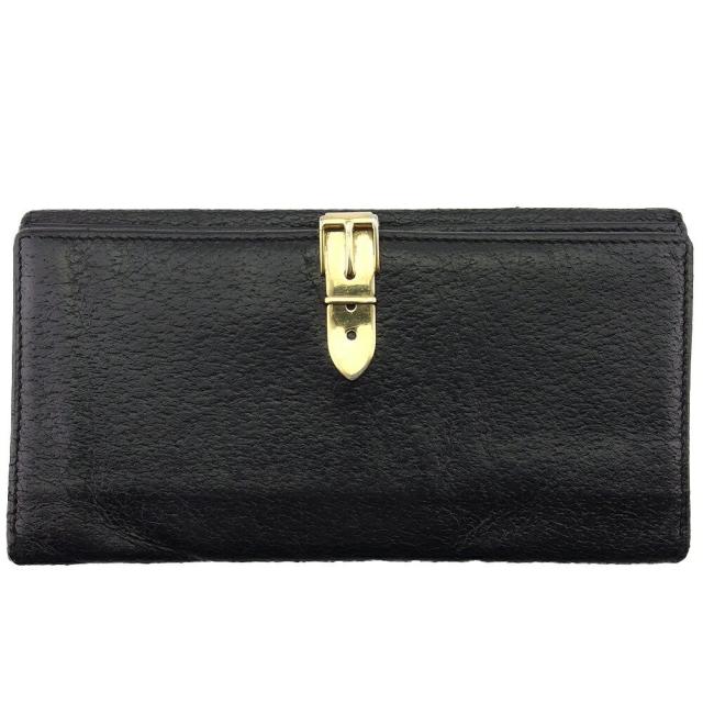 【X'masセール★30%OFF】グッチ GUCCI 長財布ベルトデザイン ブラック ゴールド レディース 中古