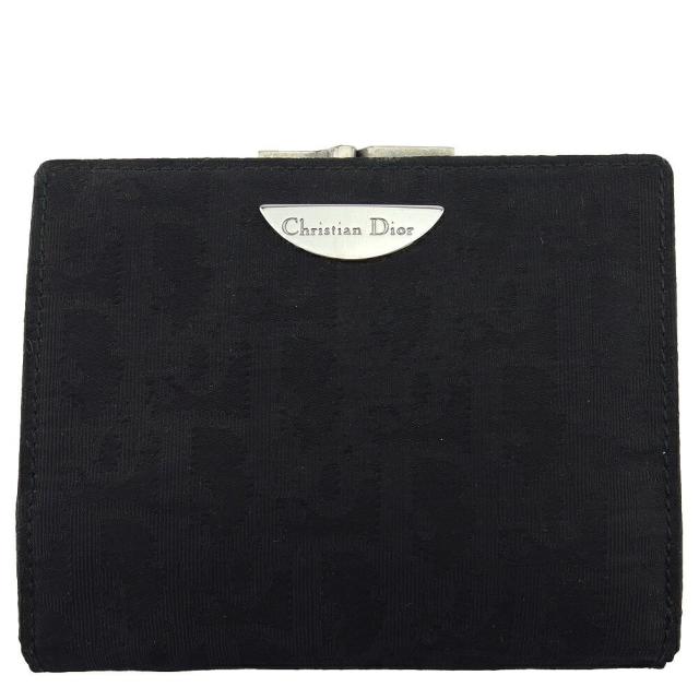 【BIGお買い物ラリー★30%OFFセール中】ディオール Dior 二つ折り財布トロッター ロゴプレート ブラック シルバー レディース 中古