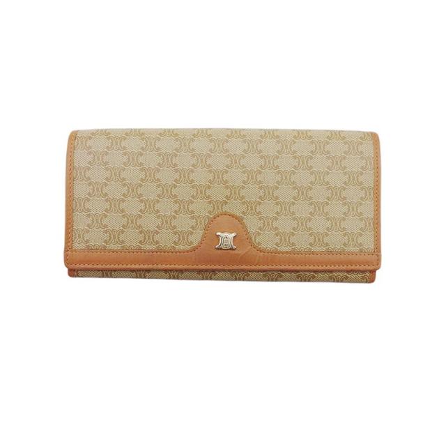 【X'masセール★30%OFF】セリーヌ CELINE 長財布マカダム ベージュ ライトブラウン ゴールド レディース 中古