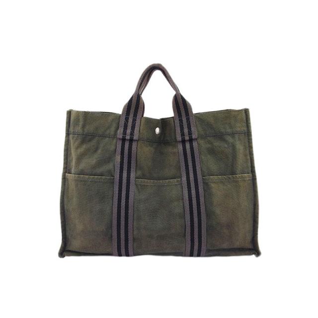 【BIGお買い物ラリー★30%OFFセール中】エルメス HERMES トートバッグフールトゥ トートMM グレー 灰色 ブラック シルバー レディース 中古