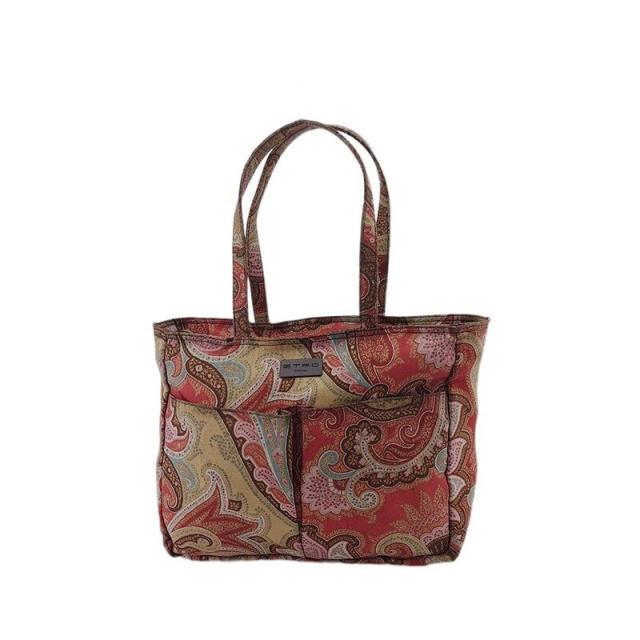 【BIGお買い物ラリー★30%OFFセール中】エトロ ETRO トートバッグペイズリー レッド ベージュ ブラウン系 レディース 中古