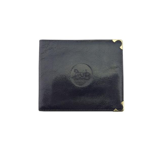 【X'masセール★30%OFF】セリーヌ CELINE 札入れホースキャリッジマーク 角プレート ネイビー ゴールド レディース 中古