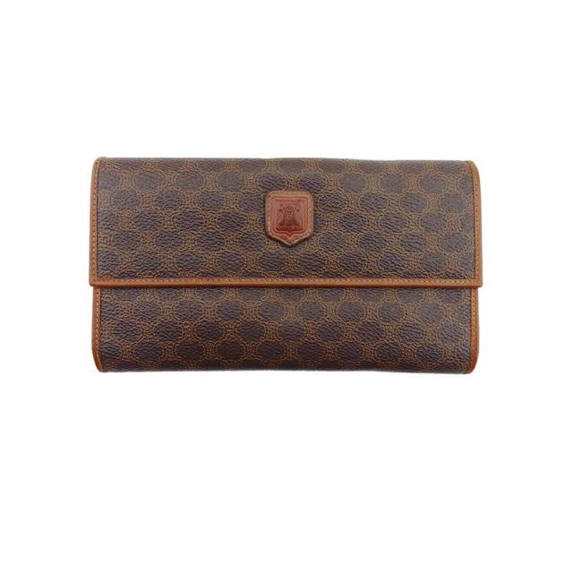 【X'masセール★30%OFF】セリーヌ CELINE 長財布マカダム ブラウン ベージュ ゴールド レディース 中古