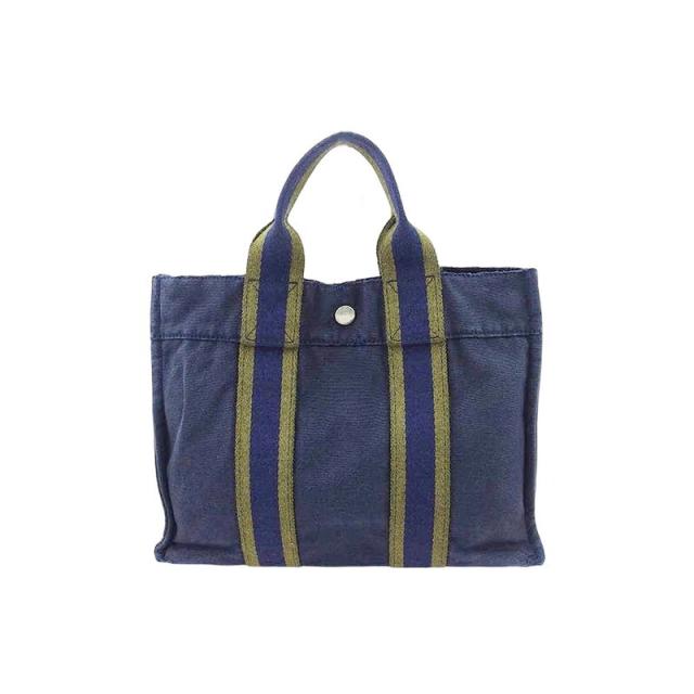 【BIGお買い物ラリー★30%OFFセール中】エルメス HERMES トートバッグフールトゥ トートPM ネイビー グリーン シルバー レディース 中古