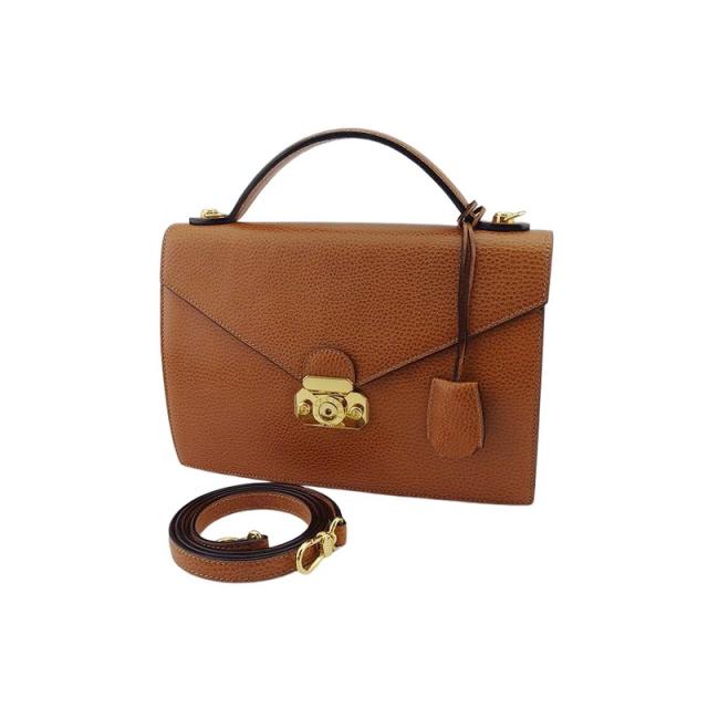 【BIGお買い物ラリー★30%OFFセール中】ア・テストーニ a.testoni ショルダーバッグロゴプレート ライトブラウン ゴールド レディース 中古