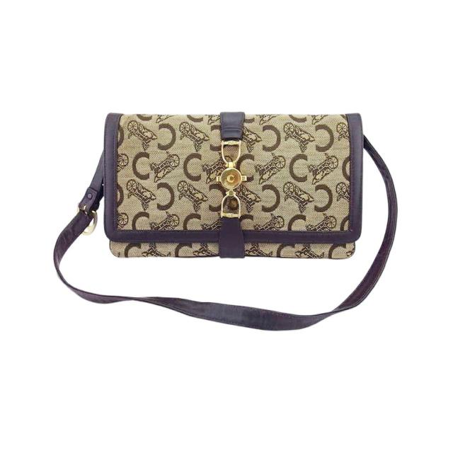 【BIGお買い物ラリー★30%OFFセール中】セリーヌ CELINE ショルダーバッグCマカダム オールドセリーヌ ベージュ ブラウン ゴールド レディース 中古