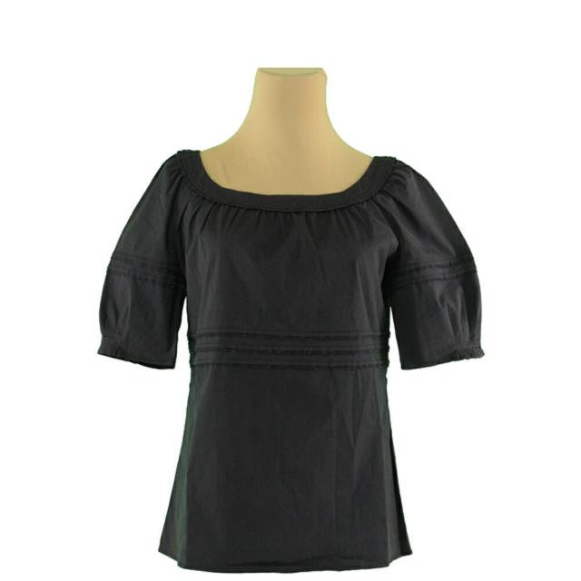 【X'masセール★30%OFF】ミュウミュウ MIUMIU ブラウスティアード ♯38サイズ ギャザーネック ブラック レディース 中古