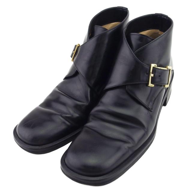 【X'masセール★30%OFF】グッチ GUCCI ブーツモンクストラップ ♯36C ショート アンクル ブーツ ブラック ゴールド レディース 中古