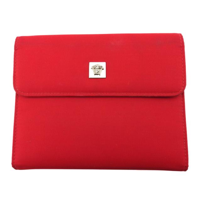 【BIGお買い物ラリー★30%OFFセール中】ジャンニ・ヴェルサーチ Gianni Versace 手帳カバーメドゥーサ ヴェルサーチ レッド シルバー レディース 中古