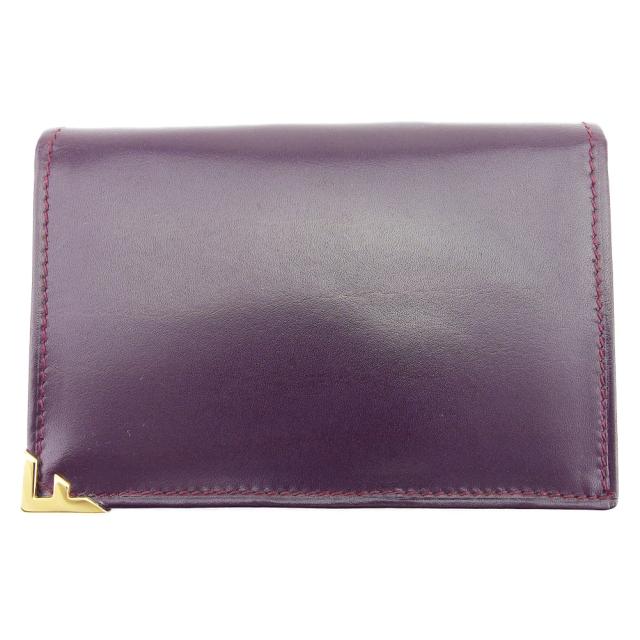 【BIGお買い物ラリー★30%OFFセール中】サルヴァトーレフェラガモ Salvatore Ferragamo カードケースFモチーフプレート パープル ゴールド レディース 中古