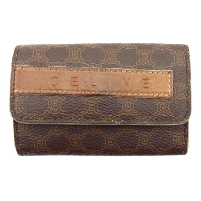 【BIGお買い物ラリー★30%OFFセール中】セリーヌ CELINE キーケースマカダム ブラウン ベージュ ゴールド レディース 中古