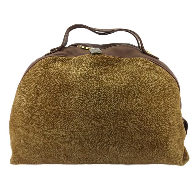 【BIGお買い物ラリー★30%OFFセール中】ボルボネーゼ BORBONESE ハンドバッグうずら柄 redwallタグ付き ブラウン ベージュ ゴールド レディース 中古