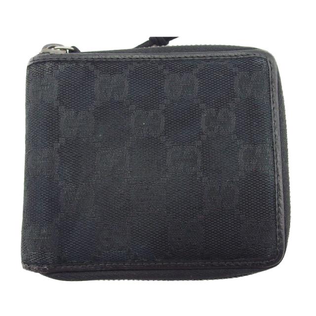 【BIGお買い物ラリー★30%OFFセール中】グッチ GUCCI 二つ折り財布GGキャンバス ブラック ゴールド レディース 中古