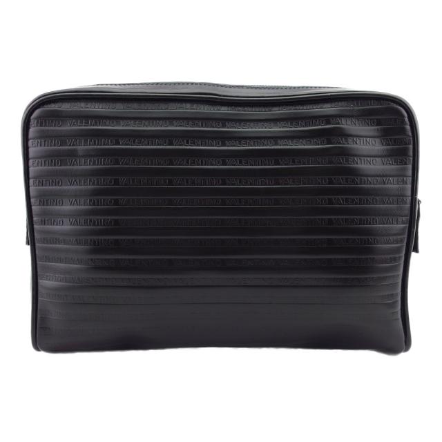 【BIGお買い物ラリー★30%OFFセール中】マリオ・ヴァレンティノ MARIO VALENTINO クラッチバッグロゴ柄 ブラック ゴールド レディース 中古