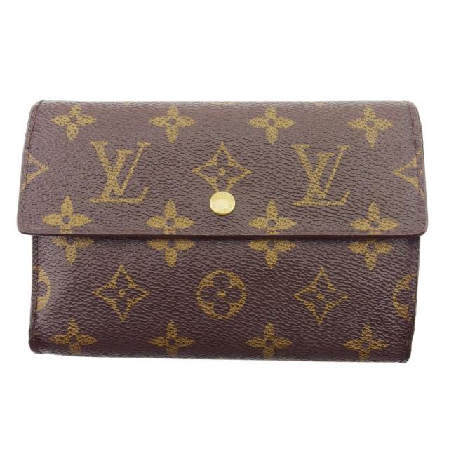 【X'masセール★30%OFF】ルイ・ヴィトン LOUIS VUITTON 三つ折り財布モノグラム ポルトトレゾールエテュイパピエ ブラウン ベージュ ゴールド レディース 中古