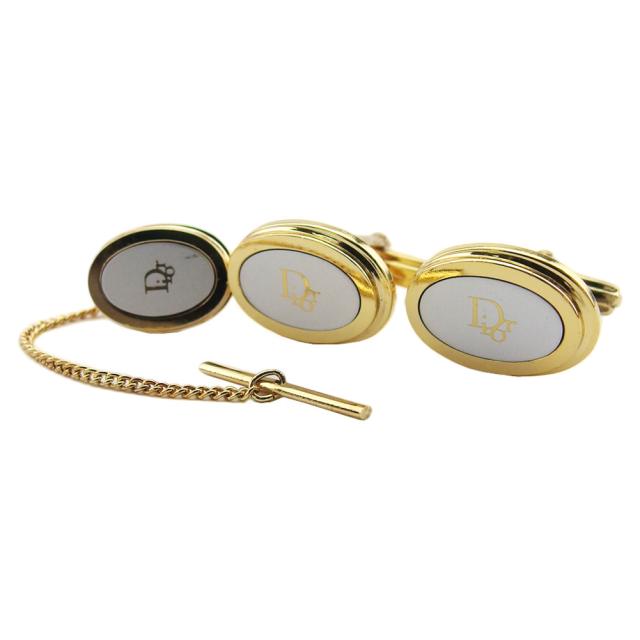 【X'masセール★30%OFF】ディオール Dior カフス2アイテムセット ロゴ スウィヴル式 タイタック ゴールド シルバー レディース 中古