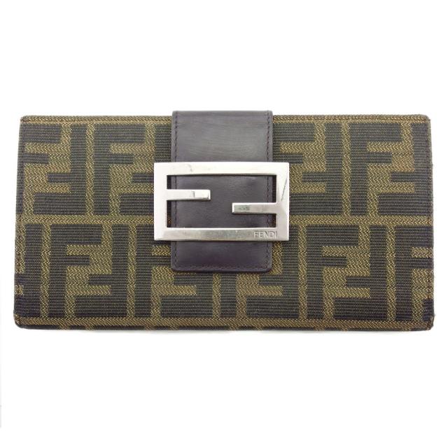 【BIGお買い物ラリー★30%OFFセール中】フェンディ FENDI 長財布ズッカ FFプレート ベージュ ブラック ブラウン レディース 中古