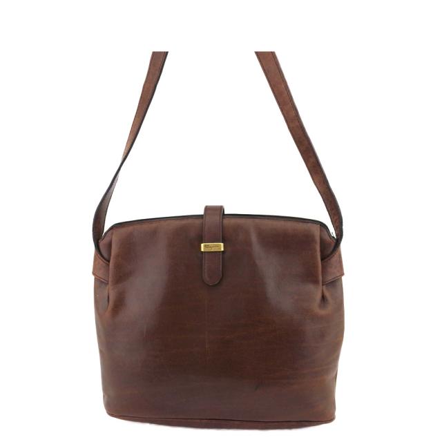【BIGお買い物ラリー★30%OFFセール中】サルヴァトーレフェラガモ Salvatore Ferragamo ショルダーバッグロゴプレート ブラウン ゴールド レディース 中古