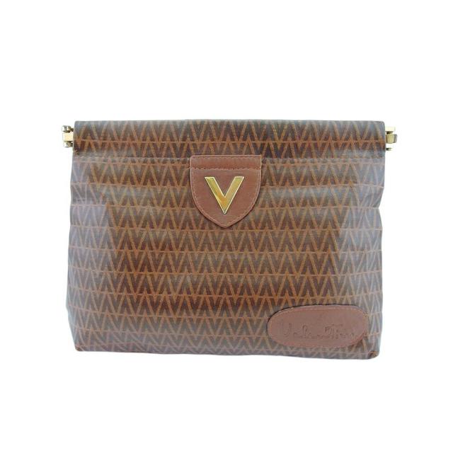 【BIGお買い物ラリー★30%OFFセール中】マリオ・ヴァレンティノ MARIO VALENTINO クラッチバッグVマーク ブラウン ゴールド レディース 中古
