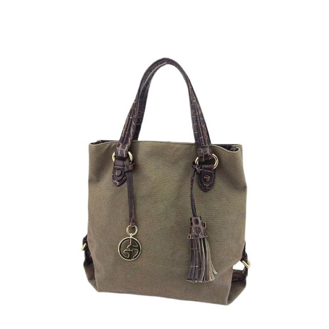 【BIGお買い物ラリー★30%OFFセール中】ジョルジオアルマーニ GIORGIO ARMANI トートバッグクロコ調コンビ タッセル付き ブラウン ゴールド レディース 中古