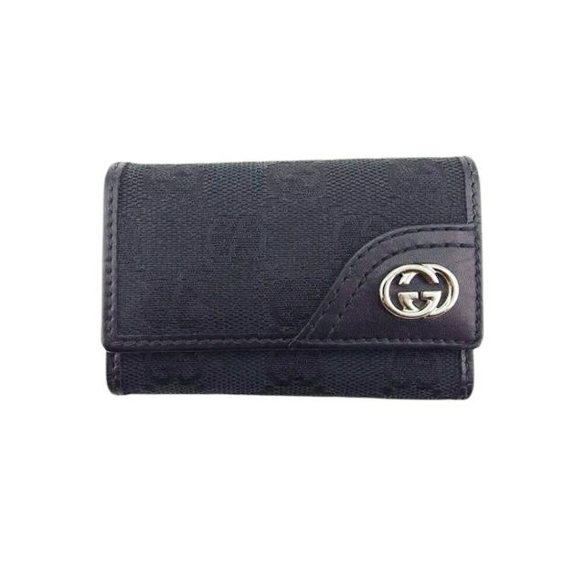 【BIGお買い物ラリー★30%OFFセール中】グッチ GUCCI キーケースGGキャンバス インターロッキングG ブラック シルバー レディース 中古