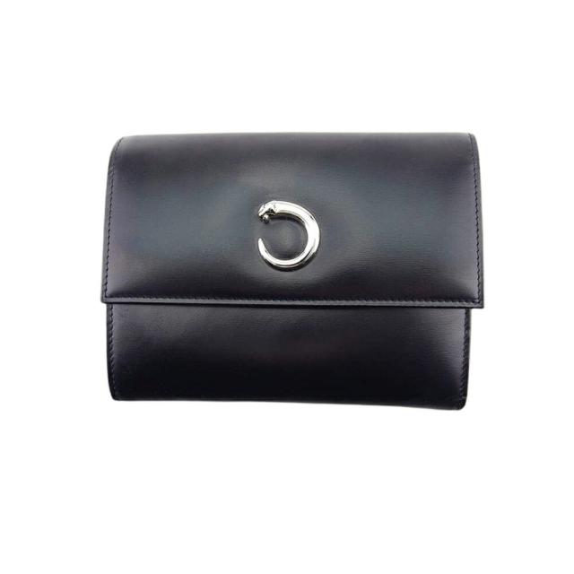 【X'masセール★30%OFF】カルティエ CARTIER 三つ折り財布パンテール ブラック シルバー レディース 中古