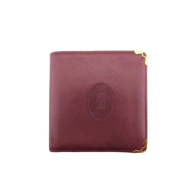 【BIGお買い物ラリー★30%OFFセール中】カルティエ CARTIER 二つ折り財布マストライン ボルドー ゴールド レディース 中古