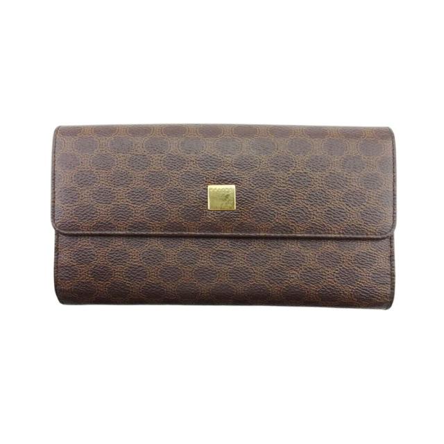 【BIGお買い物ラリー★30%OFFセール中】セリーヌ CELINE 長財布マカダム ロゴプレート ブラウン ベージュ ゴールド レディース 中古