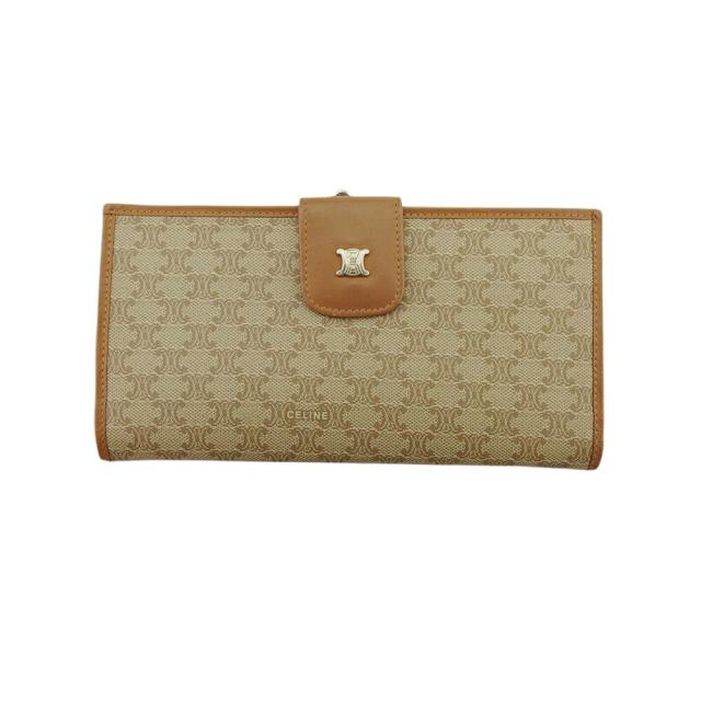 【X'masセール★30%OFF】セリーヌ CELINE 長財布マカダム ベージュブラウンゴールド レディース 中古