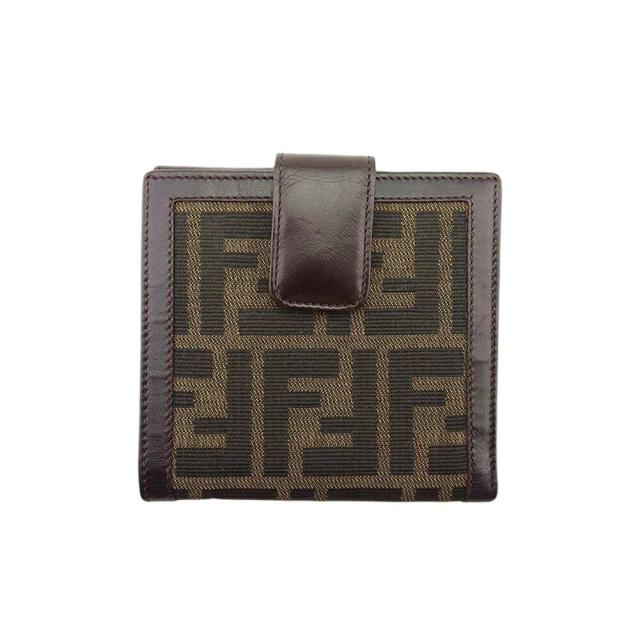 【BIGお買い物ラリー★30%OFFセール中】フェンディ FENDI 二つ折り財布ズッカ ブラウン　ブラック　ライトブラウン レディース 中古