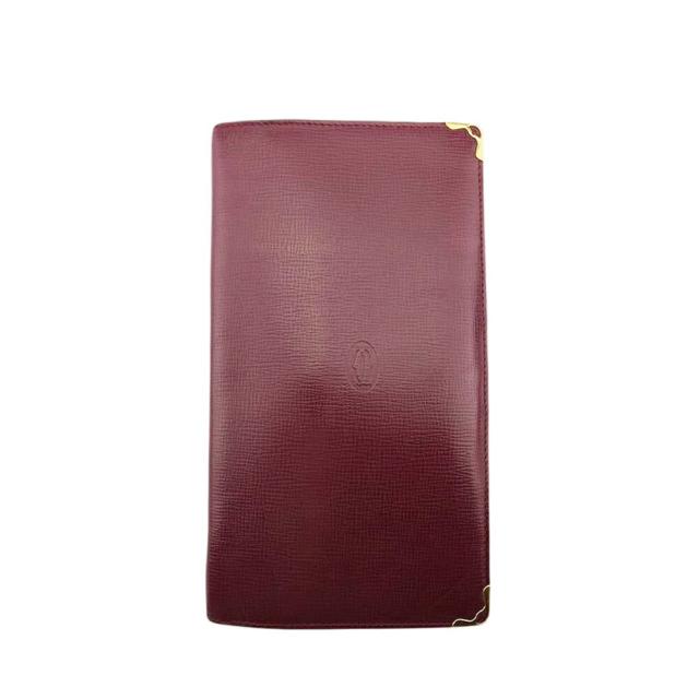 【BIGお買い物ラリー★30%OFFセール中】カルティエ CARTIER 二つ折り財布マストライン ます ボルドー　ゴールド レディース 中古