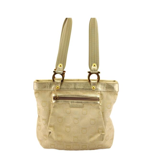 【BIGお買い物ラリー★30%OFFセール中】サルヴァトーレフェラガモ Salvatore Ferragamo トートバッグガンチーニ ベージュ ゴールド レディース 中古