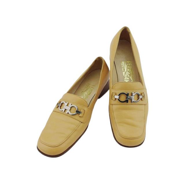 【X'masセール★30%OFF】サルヴァトーレフェラガモ Salvatore Ferragamo ローファーガンチーニ ♯5ハーフD スクエアトゥ ベージュ シルバー ブラウン レディース 中古