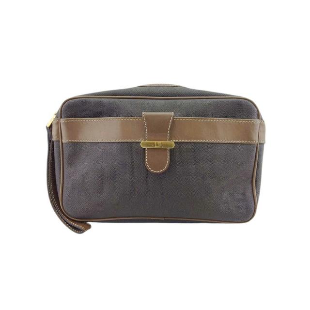 【BIGお買い物ラリー★30%OFFセール中】ダンヒル Dunhill クラッチバッグヘリンボーン グレー 灰色 ブラウン ゴールド レディース 中古