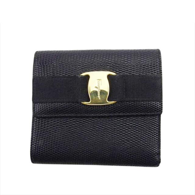 【X'masセール★30%OFF】サルヴァトーレフェラガモ Salvatore Ferragamo 二つ折り財布ヴァラ ヴァラ ブラック レディース 中古