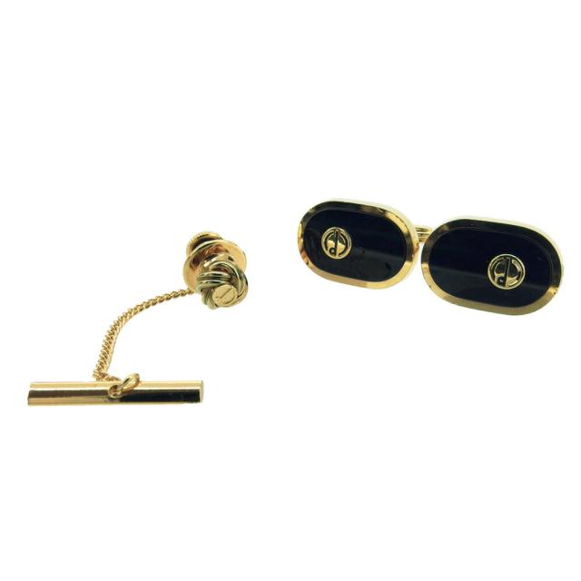 【X'masセール★30%OFF】ダンヒル Dunhill カフス2アイテムセット dマーク スウィヴル式 タイタック ゴールド ブラック レディース 中古