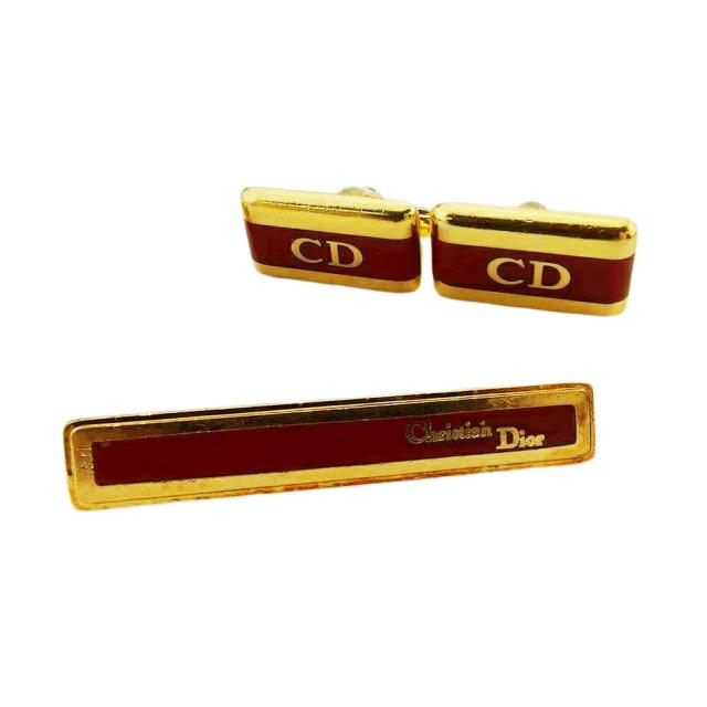 【BIGお買い物ラリー★30%OFFセール中】ディオール Dior カフス2アイテムセット CDロゴ スウィヴル式 ワニロ式 ゴールド ブラウン レディース 中古