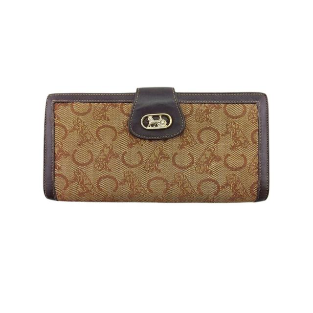 【BIGお買い物ラリー★30%OFFセール中】セリーヌ CELINE 長財布Cマカダム ホースキャリッジ 馬車 ベージュ ブラウン ゴールド レディース 中古
