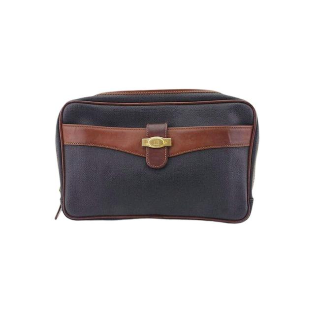 【BIGお買い物ラリー★30%OFFセール中】ダンヒル Dunhill クラッチバッグヘリンボーン ロゴプレート ブラック ブラウン ゴールド レディース 中古