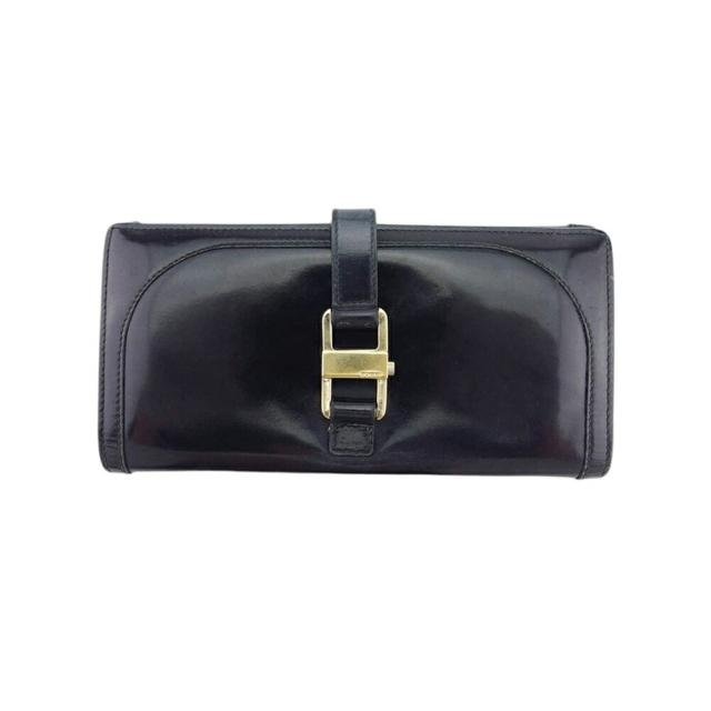 【BIGお買い物ラリー★30%OFFセール中】グッチ GUCCI 長財布金具ロック ブラック ゴールド レディース 中古