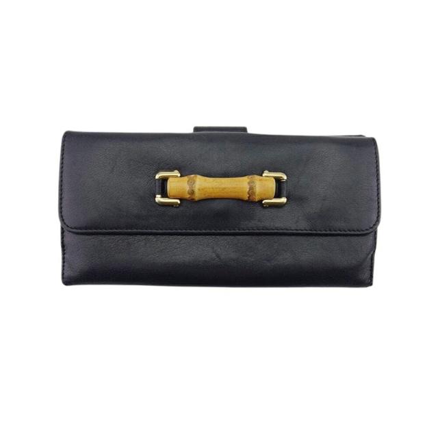 【BIGお買い物ラリー★30%OFFセール中】グッチ GUCCI 長財布バンブー ブラック ベージュ ゴールド レディース 中古