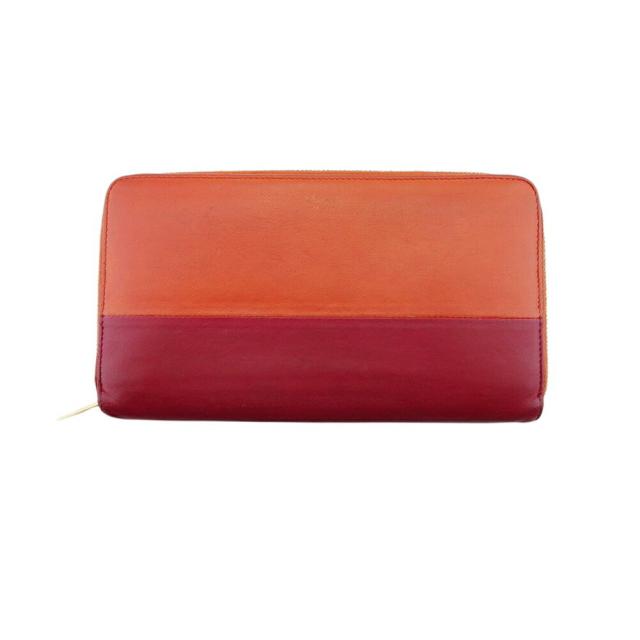 【X'masセール★30%OFF】セリーヌ CELINE 長財布バイカラー オレンジ レッド ゴールド レディース 中古