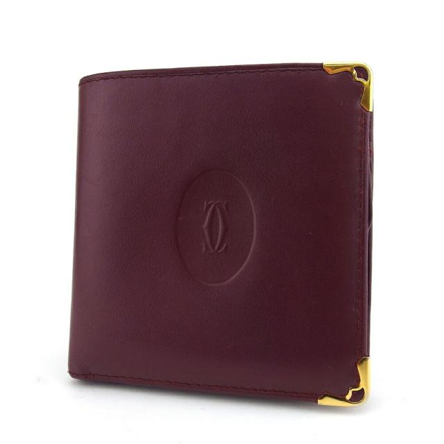 【BIGお買い物ラリー★30%OFFセール中】カルティエ CARTIER 二つ折り財布マストライン ボルドー ゴールド レディース 中古