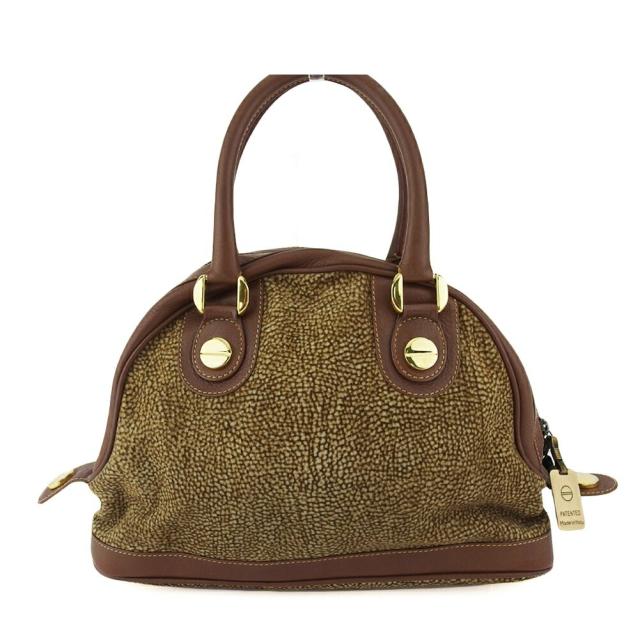 【BIGお買い物ラリー★30%OFFセール中】ボルボネーゼ BORBONESE ハンドバッグうずら柄 redwallタグ付き ブラウン ベージュ ゴールド レディース 中古