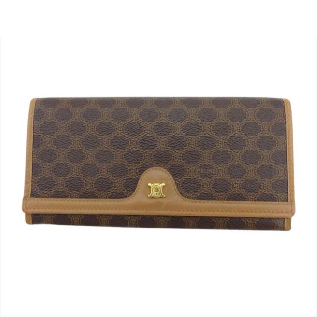 【X'masセール★30%OFF】セリーヌ CELINE 長財布マカダム ブラウン ベージュ ゴールド レディース 中古