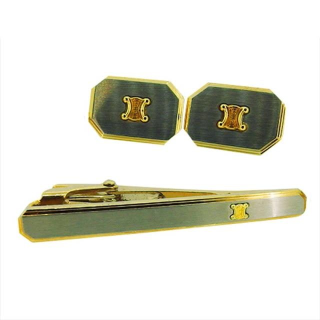 【X'masセール★30%OFF】セリーヌ CELINE カフス2アイテムセット トリオンフマーク スウィヴル式 ワニロ式 シルバー ゴールド レディース 中古