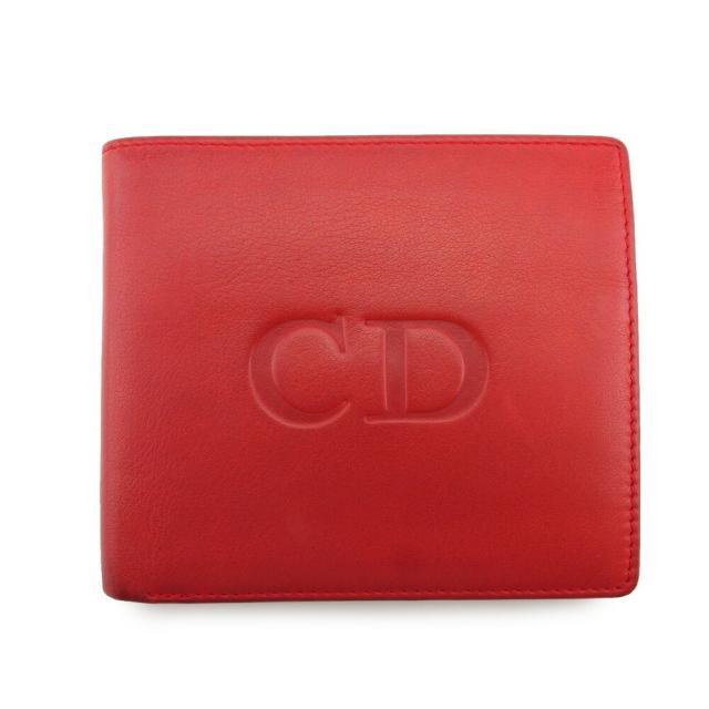 【BIGお買い物ラリー★30%OFFセール中】ディオール Dior 二つ折り財布CDマーク レッド ネイビー レディース 中古