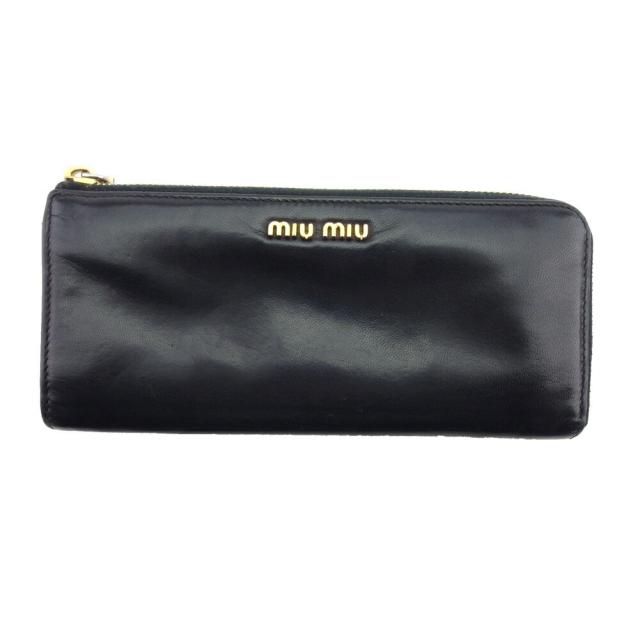 【BIGお買い物ラリー★30%OFFセール中】ミュウミュウ MIUMIU 長財布ロゴ ブラック パープル ゴールド レディース 中古