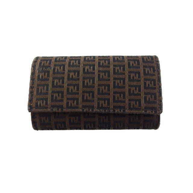 【BIGお買い物ラリー★30%OFFセール中】フェンディ FENDI キーケースズッキーノ ブラウン ブラック レディース 中古